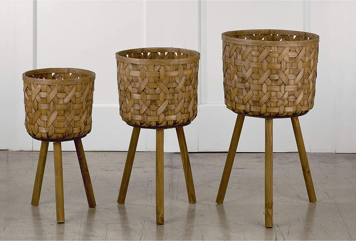 Bamboo Plant Buckets Tan Farmhouse Wood – Diamond Home